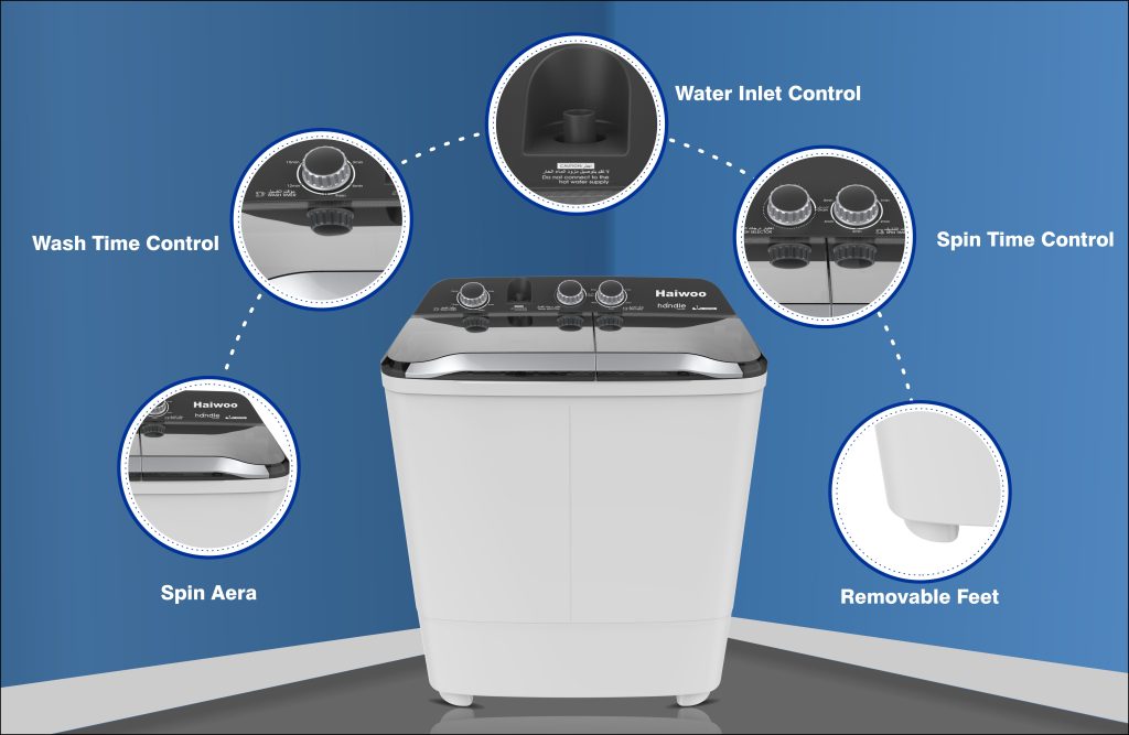 Haiwoo 7Kg Semi-Automatic Twin Tub Washing Machine with Quick Wash ...